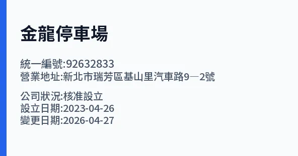 金龍停車場的照片-統編 92632833(新北市) 公司登記資料與營業項目詳細圖表