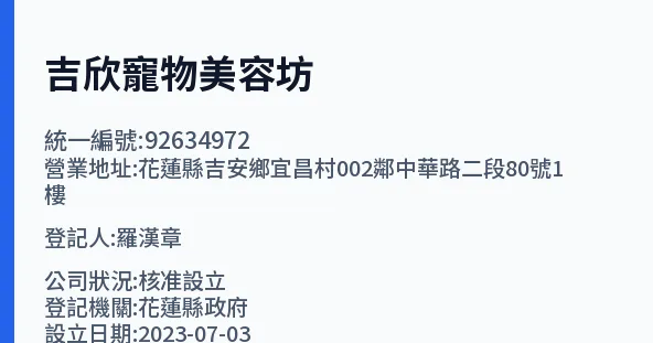 吉欣寵物美容坊的照片-統編 92634972(花蓮縣) 公司登記資料與營業項目詳細圖表
