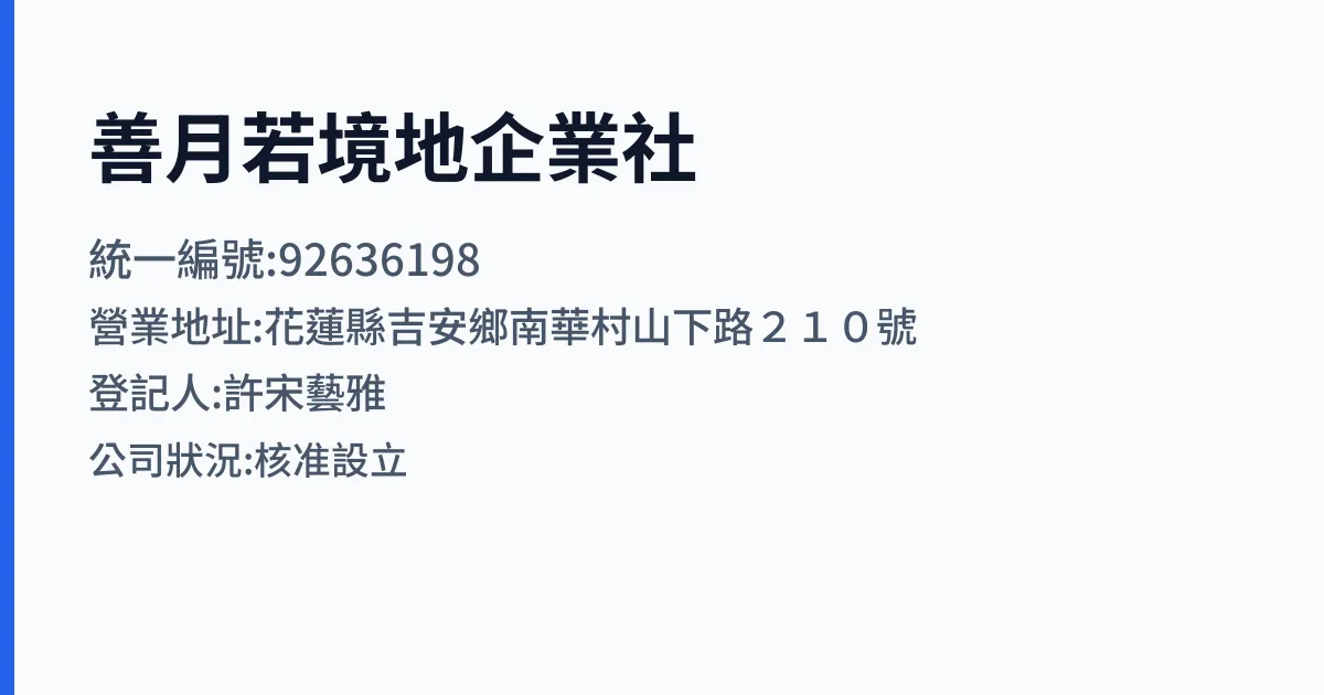 善月若境地企業社 - 統編 92636198(花蓮縣) 公司登記資料與營業項目詳細圖表