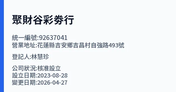 聚財谷彩劵行的照片-統編 92637041(花蓮縣) 公司登記資料與營業項目詳細圖表