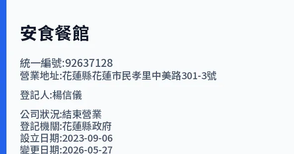 安食餐館的照片-統編 92637128(花蓮縣) 公司登記資料與營業項目詳細圖表