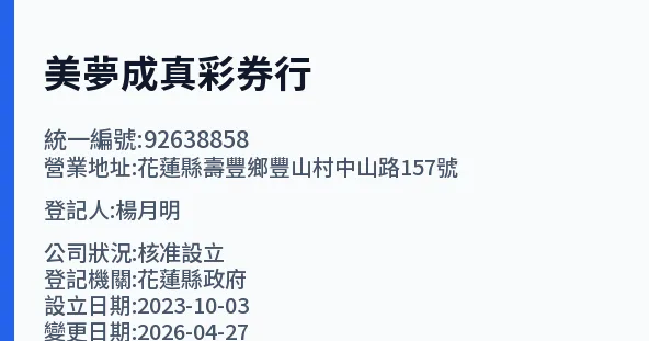 美夢成真彩券行的照片-統編 92638858(花蓮縣) 公司登記資料與營業項目詳細圖表