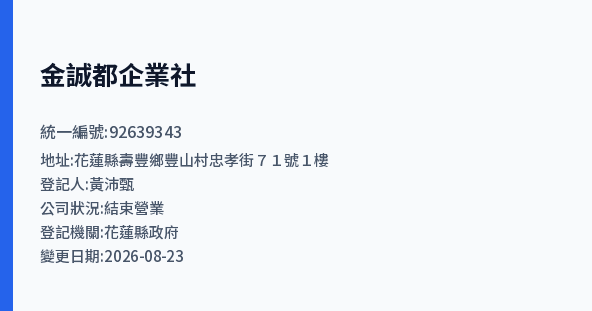 金誠都企業社的照片-統編 92639343(花蓮縣) 公司登記資料與營業項目詳細圖表