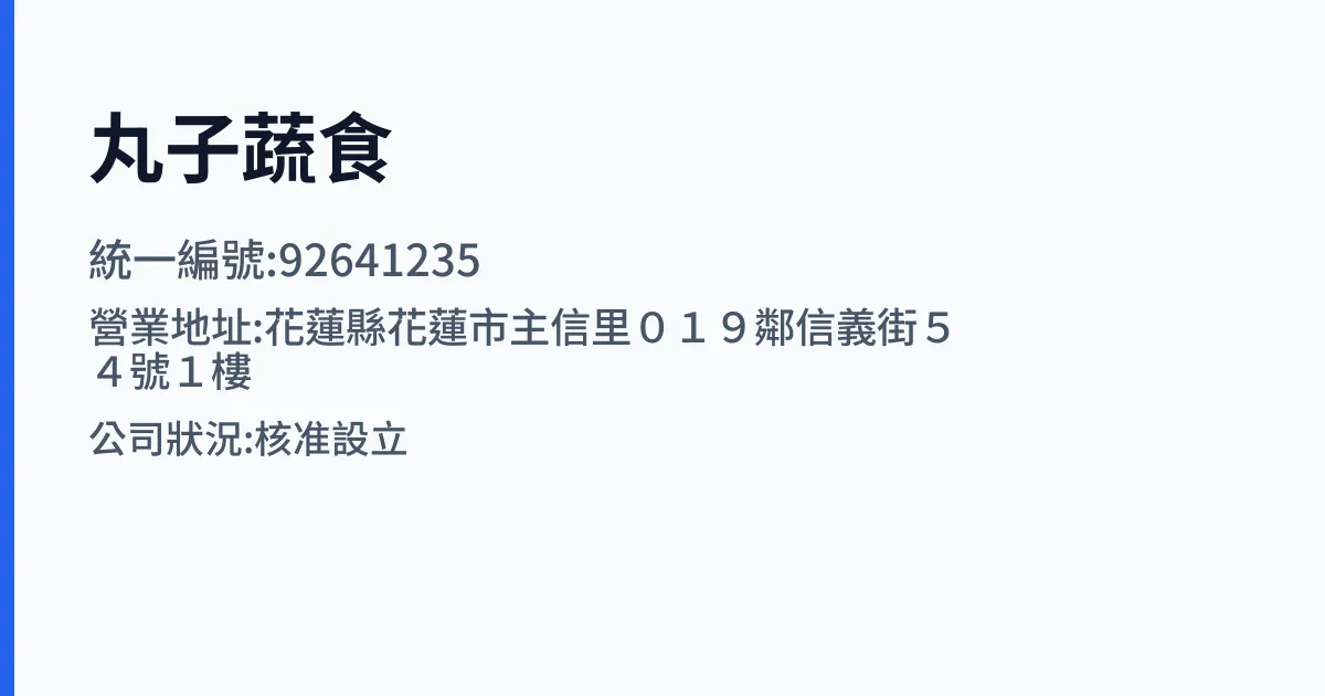 丸子蔬食 - 統編 92641235(花蓮縣) 公司登記資料與營業項目詳細圖表