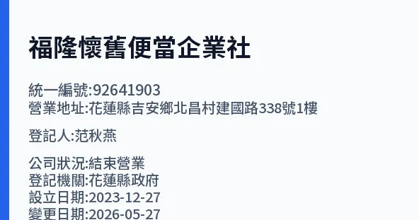 福隆懷舊便當企業社的照片-統編 92641903(花蓮縣) 公司登記資料與營業項目詳細圖表