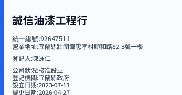 誠信油漆工程行的照片-統編 92647511(宜蘭縣) 公司登記資料與營業項目詳細圖表