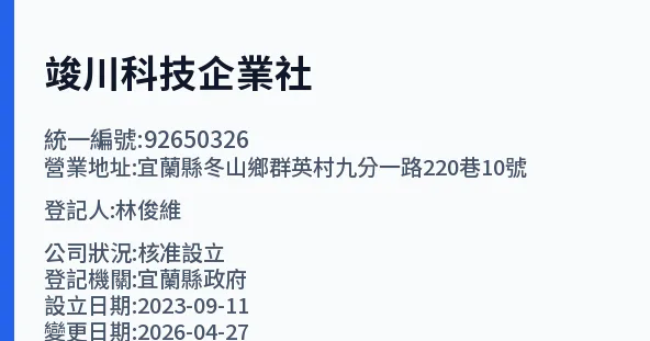 竣川科技企業社的照片-統編 92650326(宜蘭縣) 公司登記資料與營業項目詳細圖表