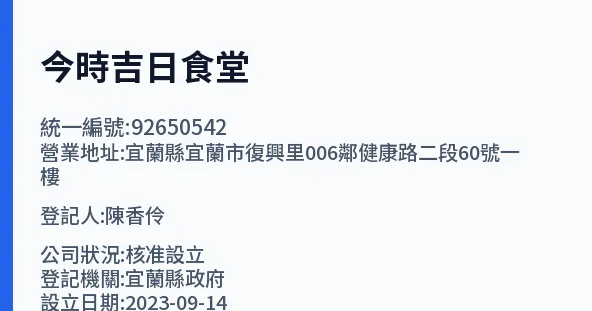 今時吉日食堂的照片-統編 92650542(宜蘭縣) 公司登記資料與營業項目詳細圖表