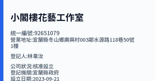 小閣樓花藝工作室的照片-統編 92651079(宜蘭縣) 公司登記資料與營業項目詳細圖表