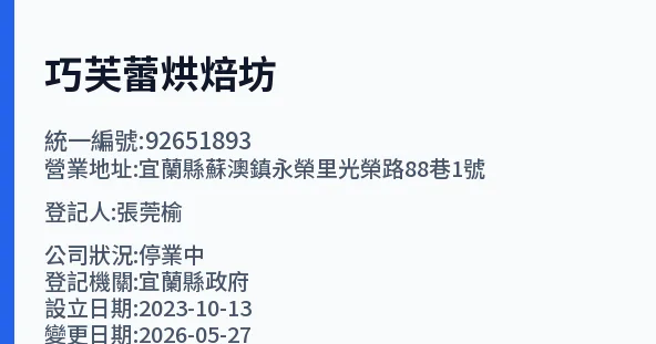 巧芙蕾烘焙坊的照片-統編 92651893(宜蘭縣) 公司登記資料與營業項目詳細圖表