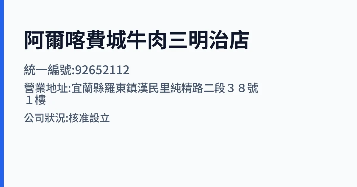 阿爾喀費城牛肉三明治店 - 統編 92652112(宜蘭縣) 公司登記資料與營業項目詳細圖表