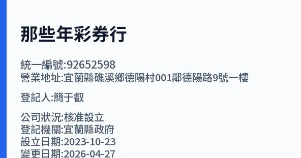那些年彩券行的照片-統編 92652598(宜蘭縣) 公司登記資料與營業項目詳細圖表