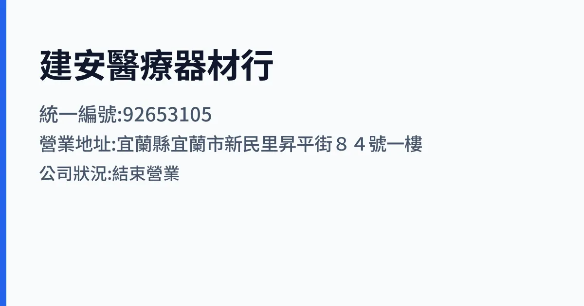 建安醫療器材行 - 統編 92653105(宜蘭縣) 公司登記資料與營業項目詳細圖表