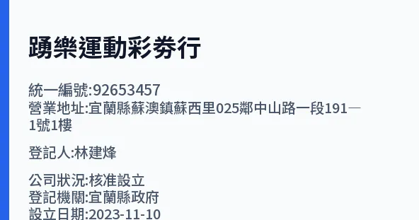 踴樂運動彩劵行的照片-統編 92653457(宜蘭縣) 公司登記資料與營業項目詳細圖表