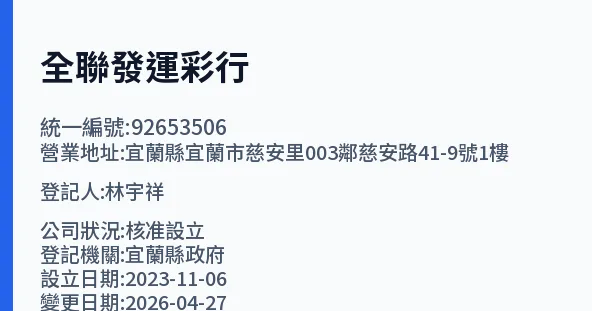 全聯發運彩行的照片-統編 92653506(宜蘭縣) 公司登記資料與營業項目詳細圖表