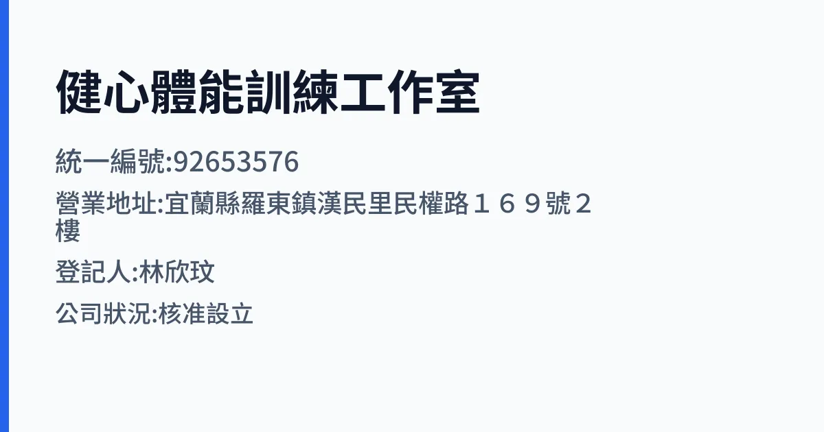 健心體能訓練工作室 - 統編 92653576（宜蘭縣） 公司登記資料與營業項目詳細圖表
