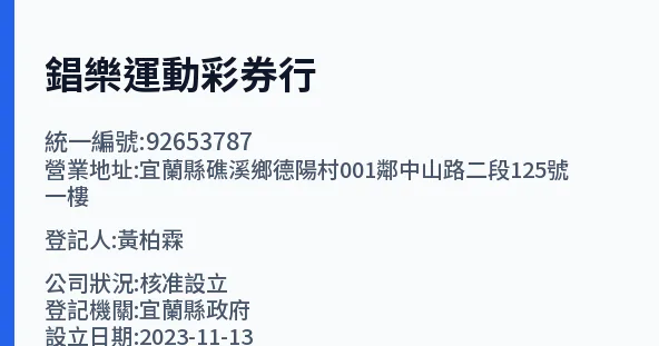 錩樂運動彩券行的照片-統編 92653787(宜蘭縣) 公司登記資料與營業項目詳細圖表