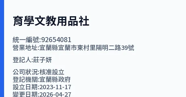 育學文教用品社的照片-統編 92654081(宜蘭縣) 公司登記資料與營業項目詳細圖表