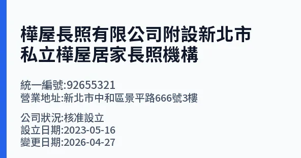 樺屋長照有限公司附設新北市私立樺屋居家長照機構的照片-統編 92655321(新北市) 公司登記資料與營業項目詳細圖表