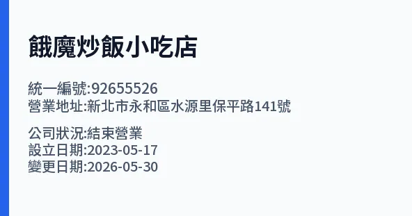 餓魔炒飯小吃店的照片-統編 92655526(新北市) 公司登記資料與營業項目詳細圖表