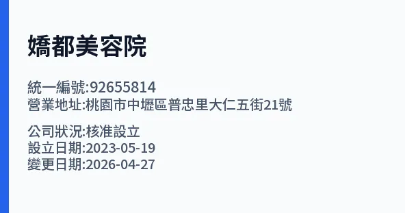 嬌都美容院的照片-統編 92655814(桃園市) 公司登記資料與營業項目詳細圖表