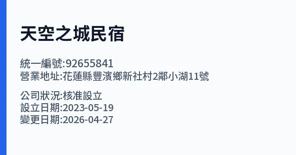 天空之城民宿的照片-統編 92655841(花蓮縣) 公司登記資料與營業項目詳細圖表