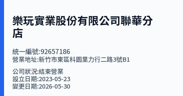 樂玩實業股份有限公司聯華分店的照片-統編 92657186(新竹市) 公司登記資料與營業項目詳細圖表
