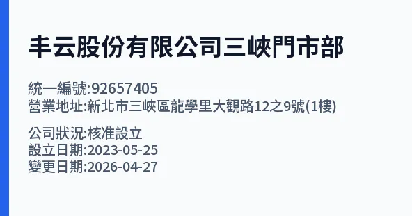 丰云股份有限公司三峽門市部的照片-統編 92657405(新北市) 公司登記資料與營業項目詳細圖表