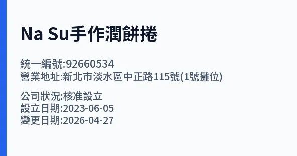 Na Su手作潤餅捲的照片-統編 92660534(新北市) 公司登記資料與營業項目詳細圖表