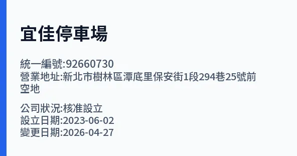 宜佳停車場的照片-統編 92660730(新北市) 公司登記資料與營業項目詳細圖表
