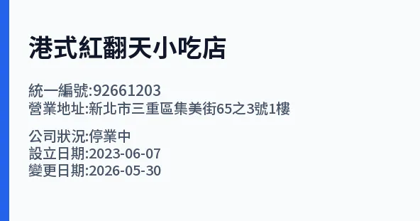 港式紅翻天小吃店的照片-統編 92661203(新北市) 公司登記資料與營業項目詳細圖表