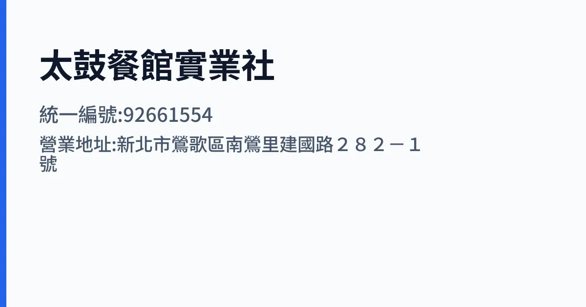 太鼓餐館實業社 - 統編 92661554(新北市) 公司登記資料與營業項目詳細圖表
