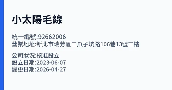 小太陽毛線的照片-統編 92662006(新北市) 公司登記資料與營業項目詳細圖表