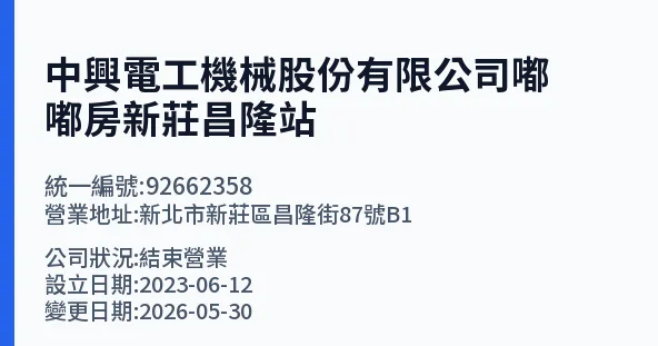 中興電工機械股份有限公司嘟嘟房新莊昌隆站的照片-統編 92662358(新北市) 公司登記資料與營業項目詳細圖表