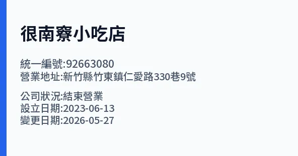 很南竂小吃店的照片-統編 92663080(新竹縣) 公司登記資料與營業項目詳細圖表
