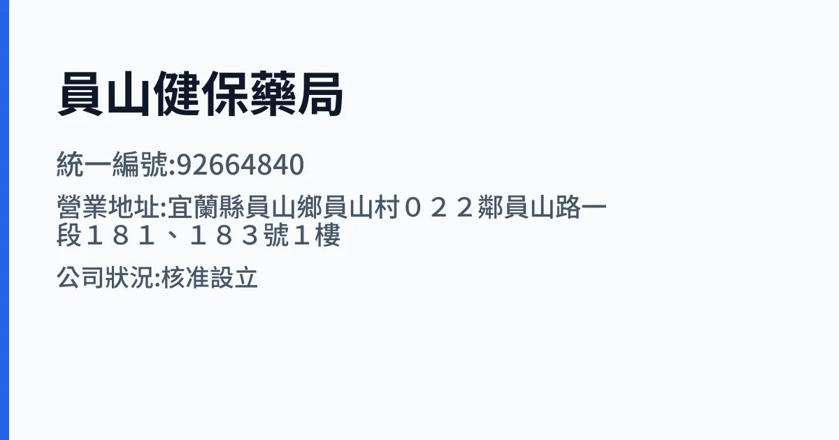 員山健保藥局 - 統編 92664840（宜蘭縣） 公司登記資料與營業項目詳細圖表