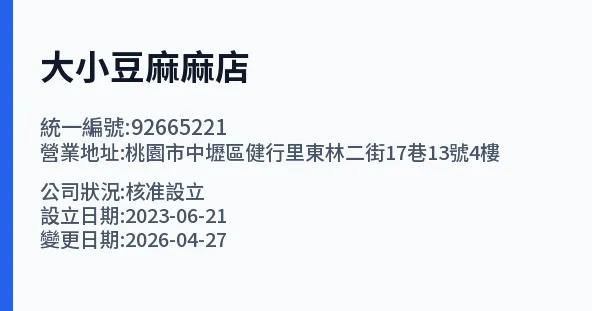 大小豆麻麻店的照片-統編 92665221(桃園市) 公司登記資料與營業項目詳細圖表
