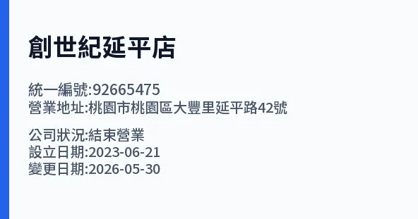 創世紀延平店的照片-統編 92665475(桃園市) 公司登記資料與營業項目詳細圖表