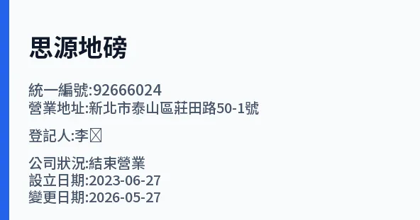 思源地磅的照片-統編 92666024(新北市) 公司登記資料與營業項目詳細圖表