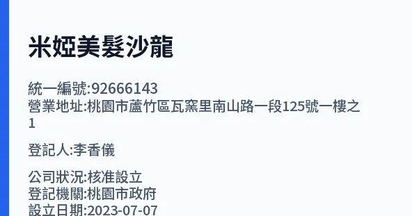 米婭美髮沙龍的照片-統編 92666143(桃園市) 公司登記資料與營業項目詳細圖表