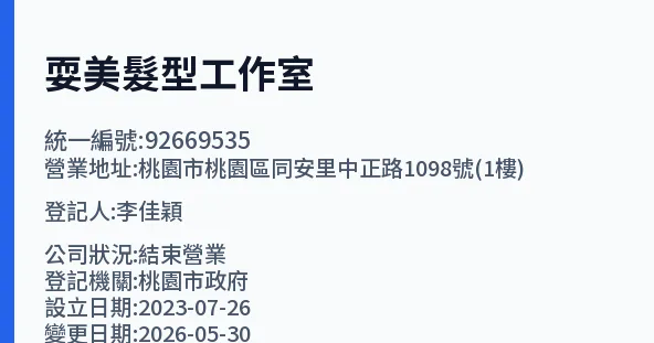 耍美髮型工作室的照片-統編 92669535(桃園市) 公司登記資料與營業項目詳細圖表