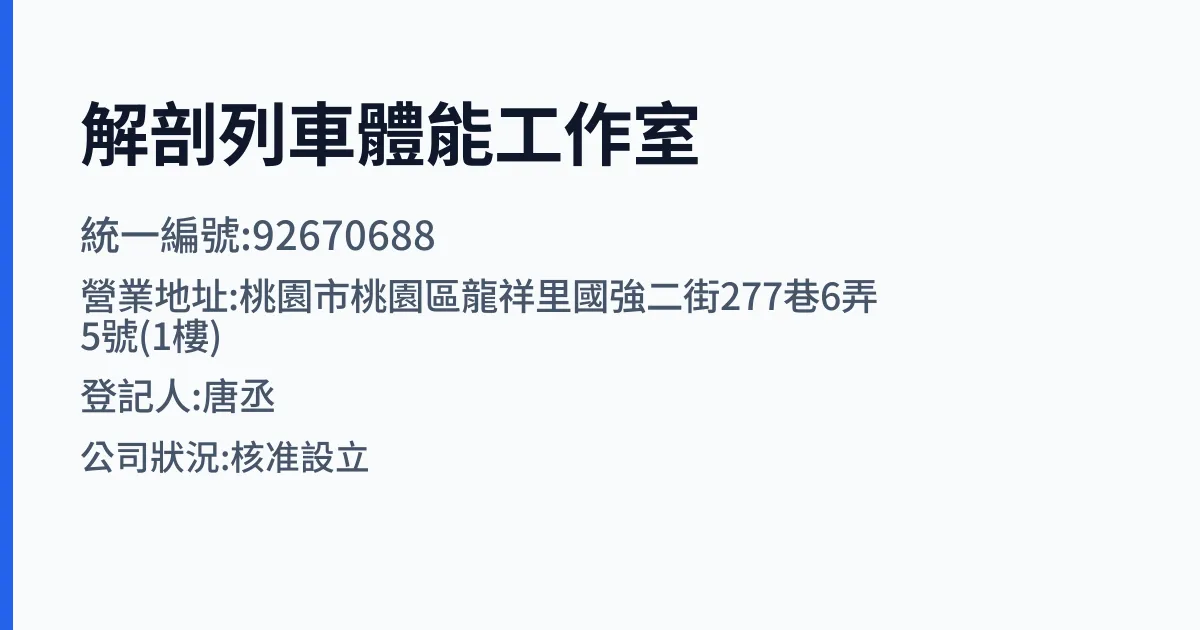 解剖列車體能工作室 - 統編 92670688(桃園市) 公司登記資料與營業項目詳細圖表