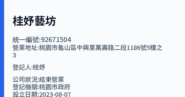 桂妤藝坊的照片-統編 92671504(桃園市) 公司登記資料與營業項目詳細圖表