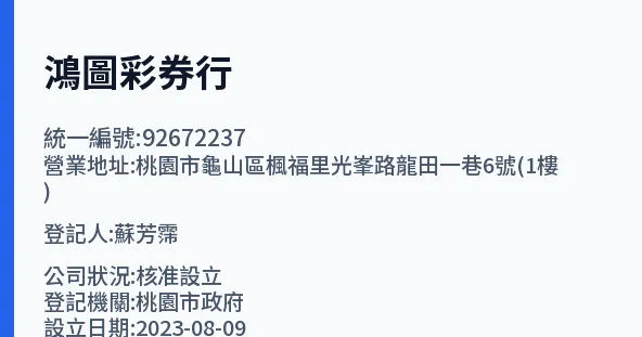 鴻圖彩券行的照片-統編 92672237(桃園市) 公司登記資料與營業項目詳細圖表