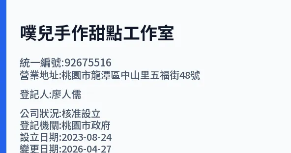 噗兒手作甜點工作室的照片-統編 92675516(桃園市) 公司登記資料與營業項目詳細圖表