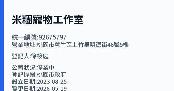 米糰寵物工作室的照片-統編 92675797(桃園市) 公司登記資料與營業項目詳細圖表