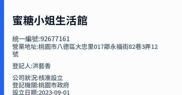 蜜糖小姐生活館的照片-統編 92677161(桃園市) 公司登記資料與營業項目詳細圖表