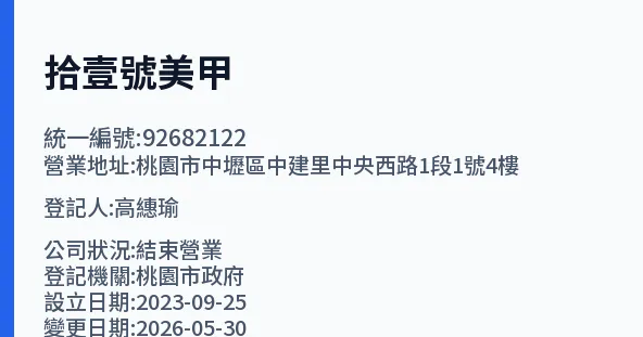拾壹號美甲的照片-統編 92682122(桃園市) 公司登記資料與營業項目詳細圖表