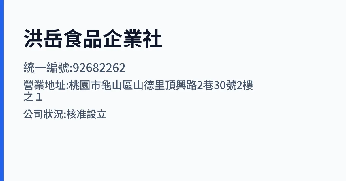 洪岳食品企業社 - 統編 92682262(桃園市) 公司登記資料與營業項目詳細圖表