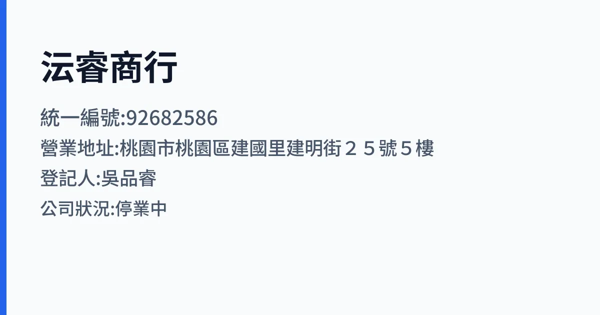沄睿商行 - 統編 92682586(桃園市) 公司登記資料與營業項目詳細圖表